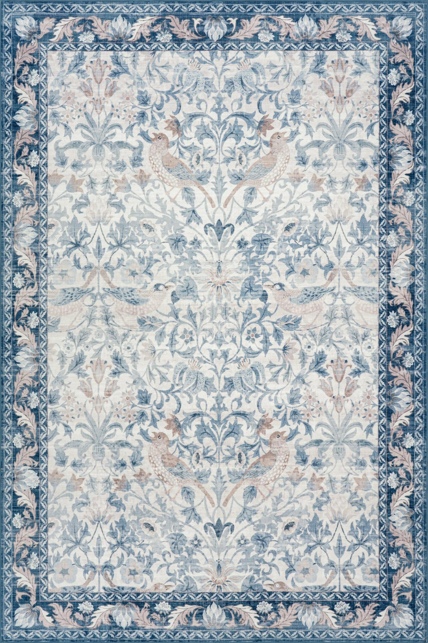 Mauri Bordered Floral and Paisley Washable Rug | Blue – Rugs USA