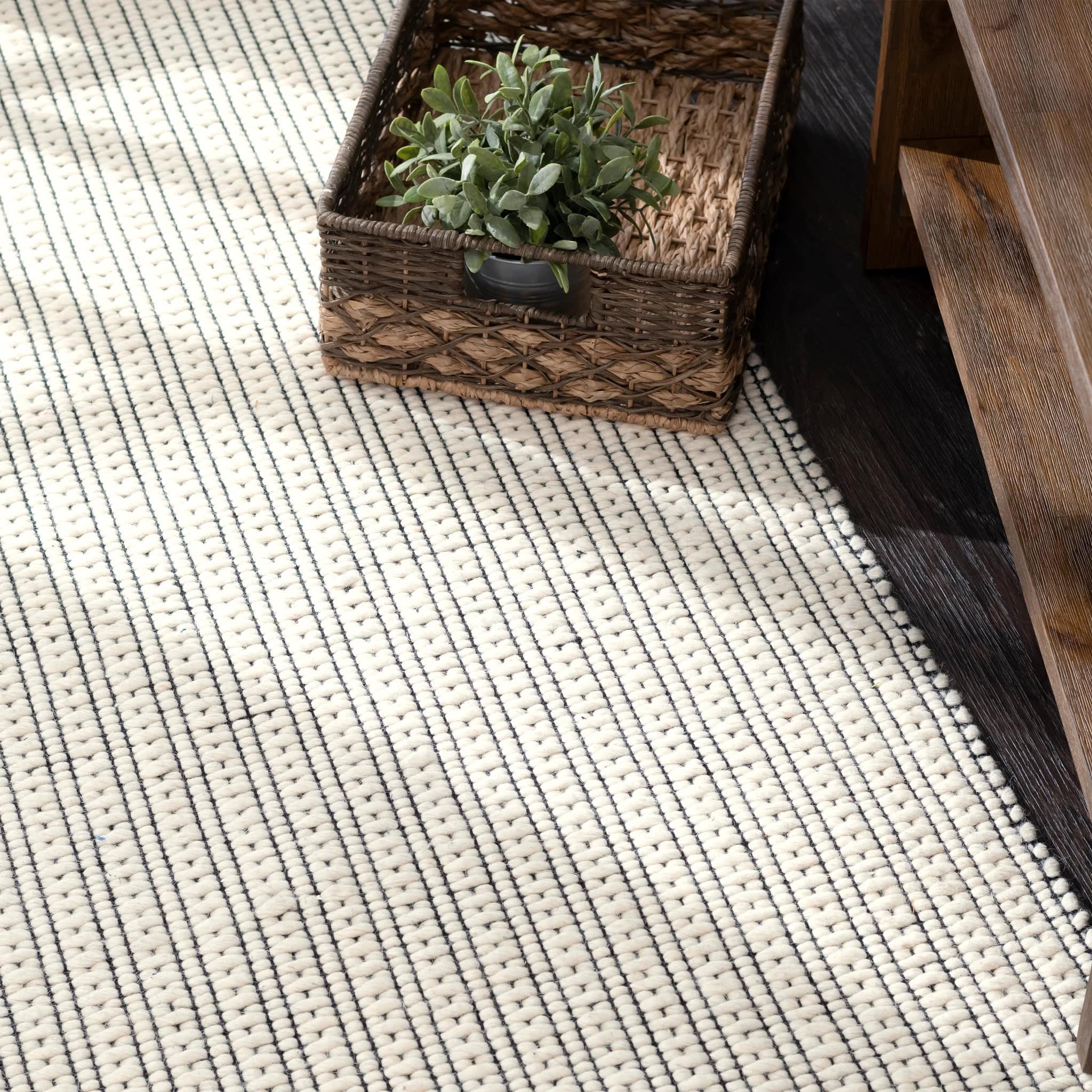 Ribbon Handwoven Wool Rug | Ivory/Black – Rugs USA