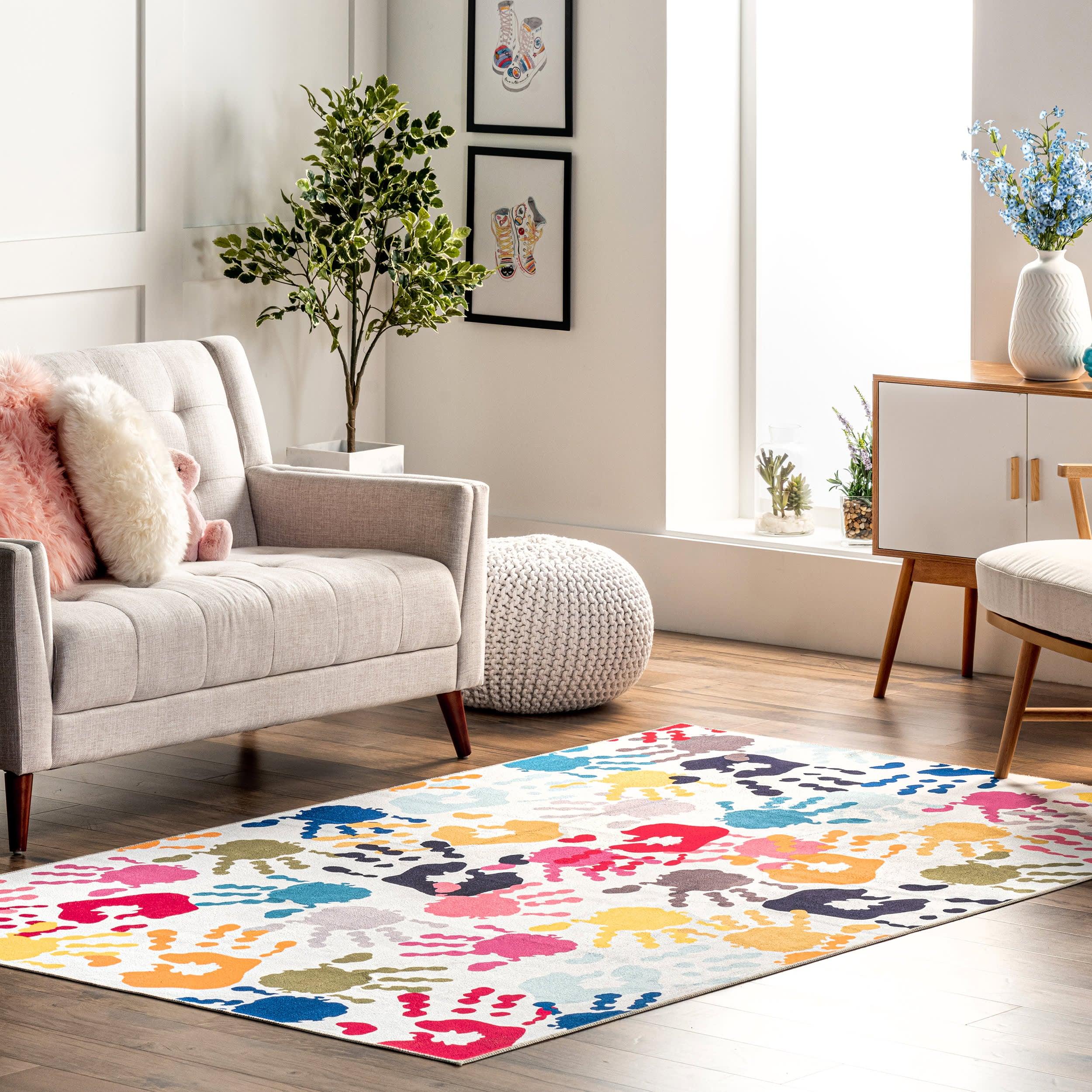 Tiffany Handprint Collage Kids Washable Rug | Multicolor – Rugs USA
